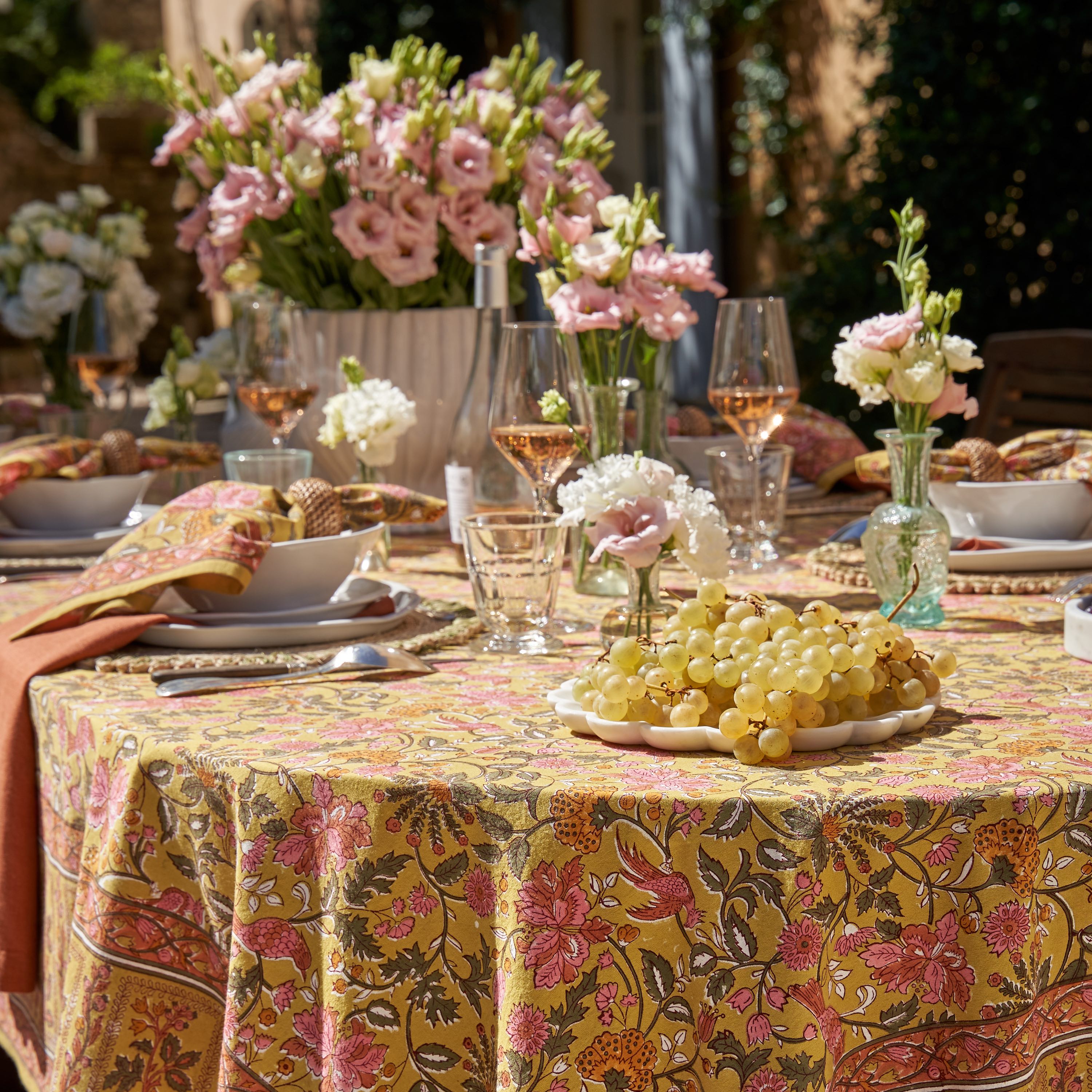 French Tablecloth Damaris Pink & Mustard – Caravan Home Decor